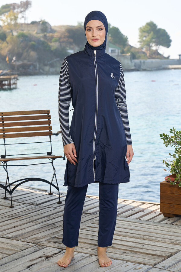 Full-Coverage Modest Swimsuit 25950 Dark Navy Blue