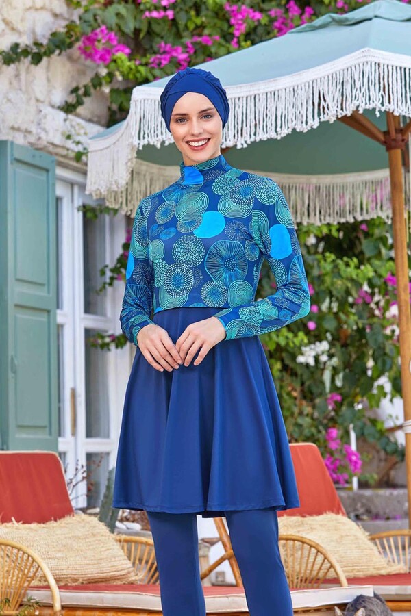 Likralı Tam Kapalı Tesettür Mayo Vıola 8213 Açık Lacivert