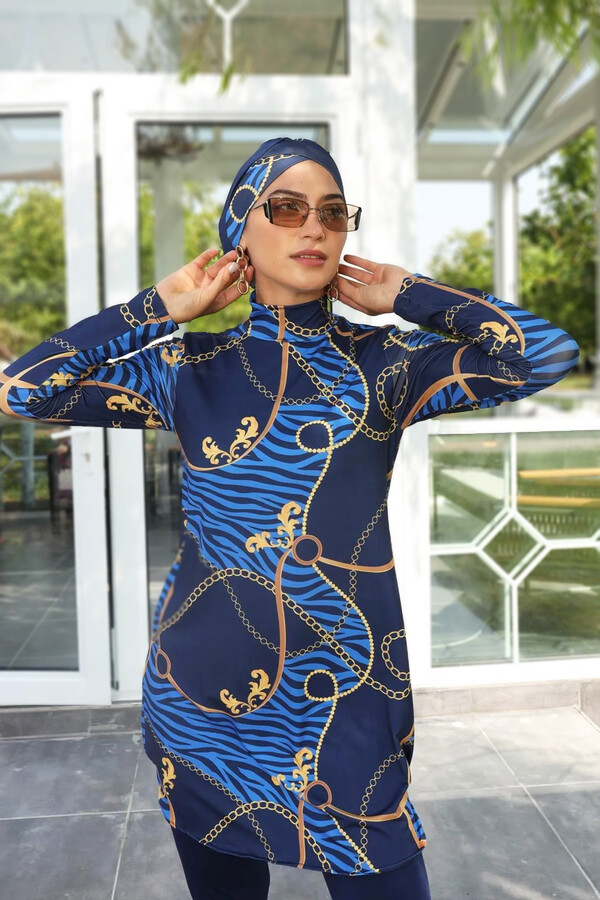 Lycra Full-Coverage Modest Swimsuit 268-514 Navy Blue