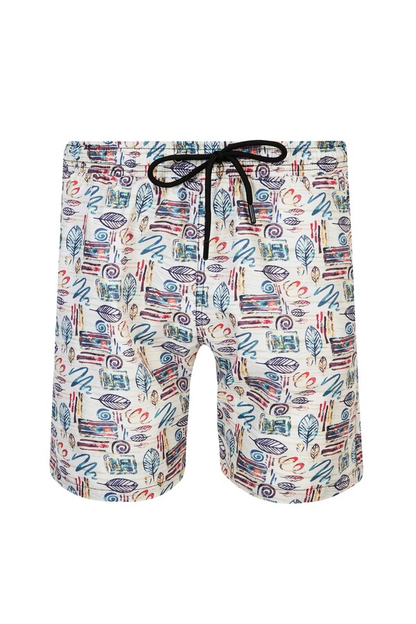 Erkek Deniz Havuz Şortu Desenli Chase S262 Ekru
