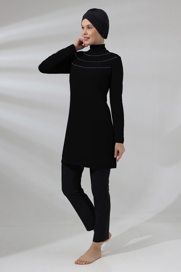 Plus Size Lycra Full Coverage Modest Swimsuit 1286 Black