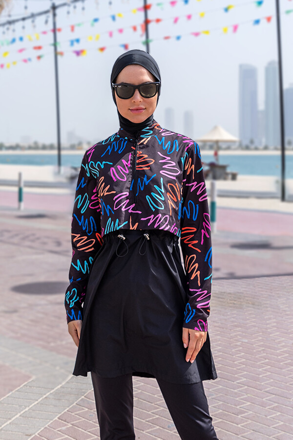 Remsa Paraşüt Önü Kapaklı Tam Kapalı Tesettür Mayo R046 Siyah Color ...