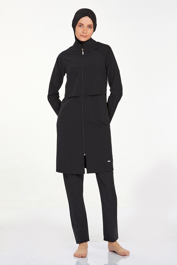 Sports Lycra Full-Covered Modest Swimsuit Joselyn 4583 Black