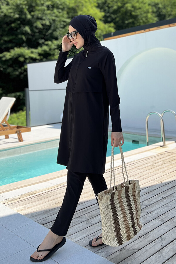 Sports Lycra Full-Covered Modest Swimsuit Joselyn 4583 Black