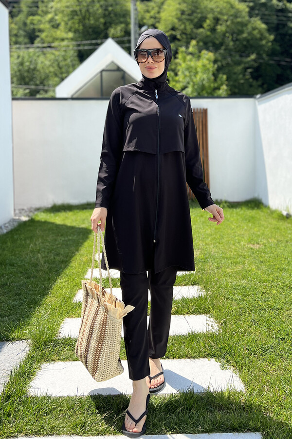 Sports Lycra Full-Covered Modest Swimsuit Joselyn 4583 Black