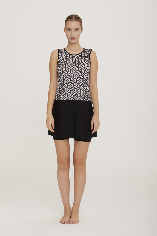 Zero Sleeve Short Dress Swimsuit Half Covered Swimsuit Felici 3599 Black Remsa Swimwear