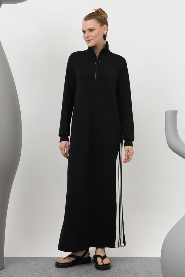 Zippered Stripe Detailed Modal Dress 20600 Black