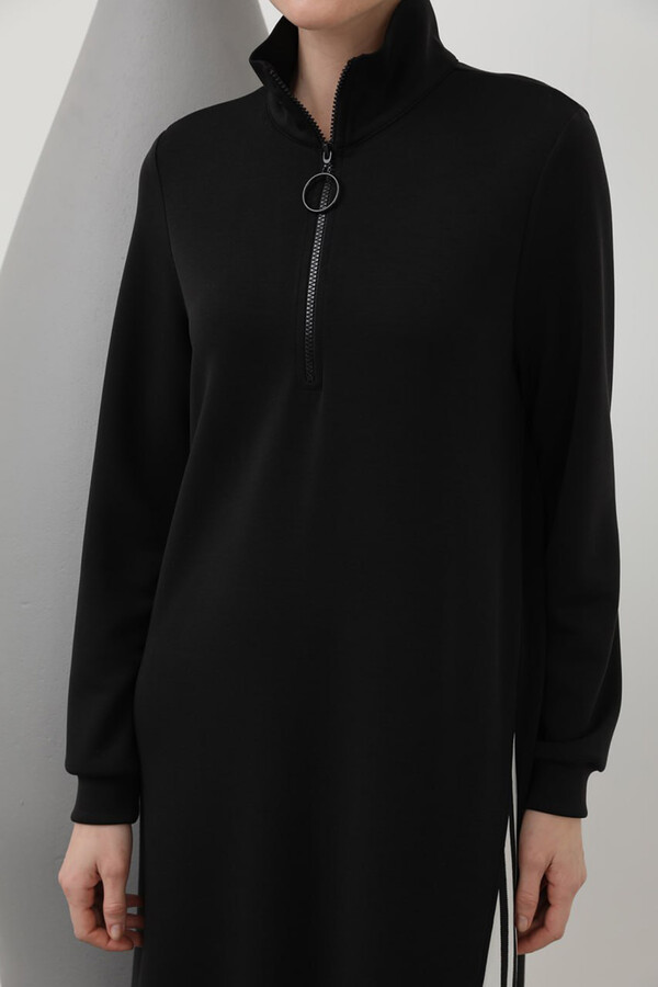 Zippered Stripe Detailed Modal Dress 20600 Black