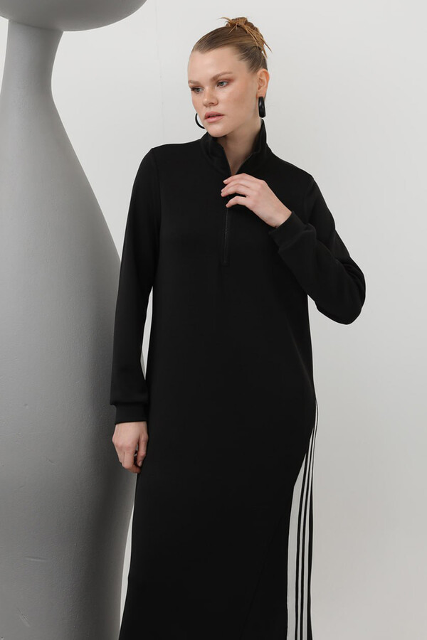 Zippered Stripe Detailed Modal Dress 20600 Black